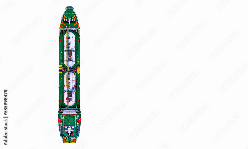 Aerial top view LPG tanker ship isolated on white background, Global ...