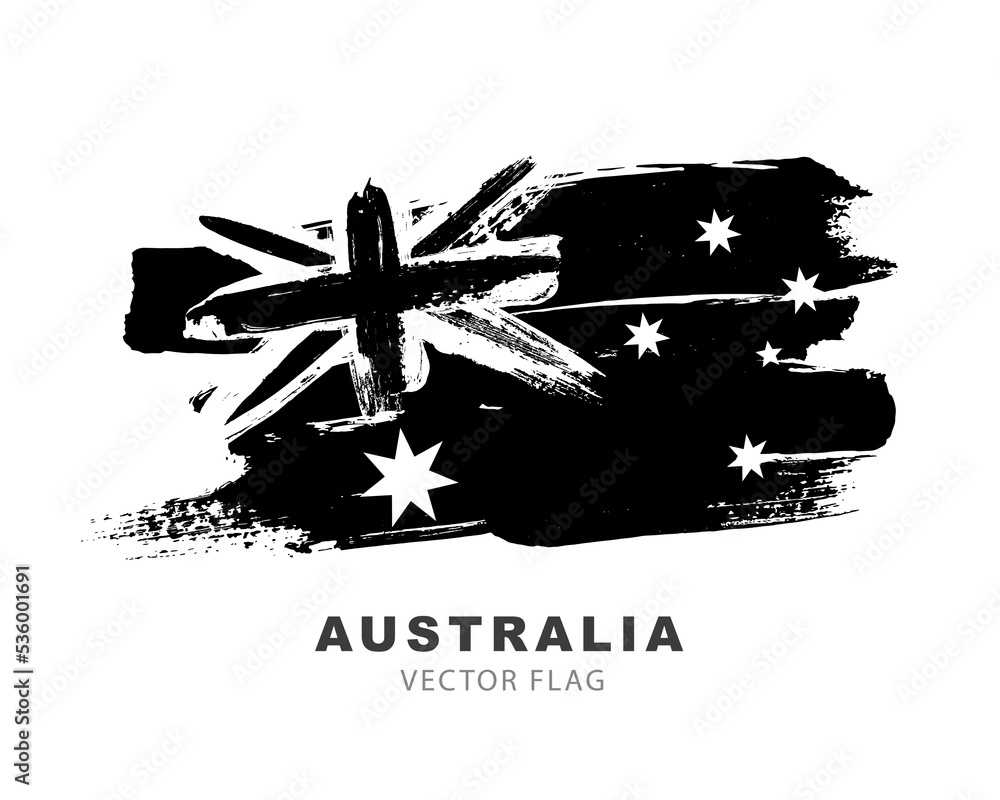 Australian flag. Black and white brush strokes, hand drawn. Vector ...