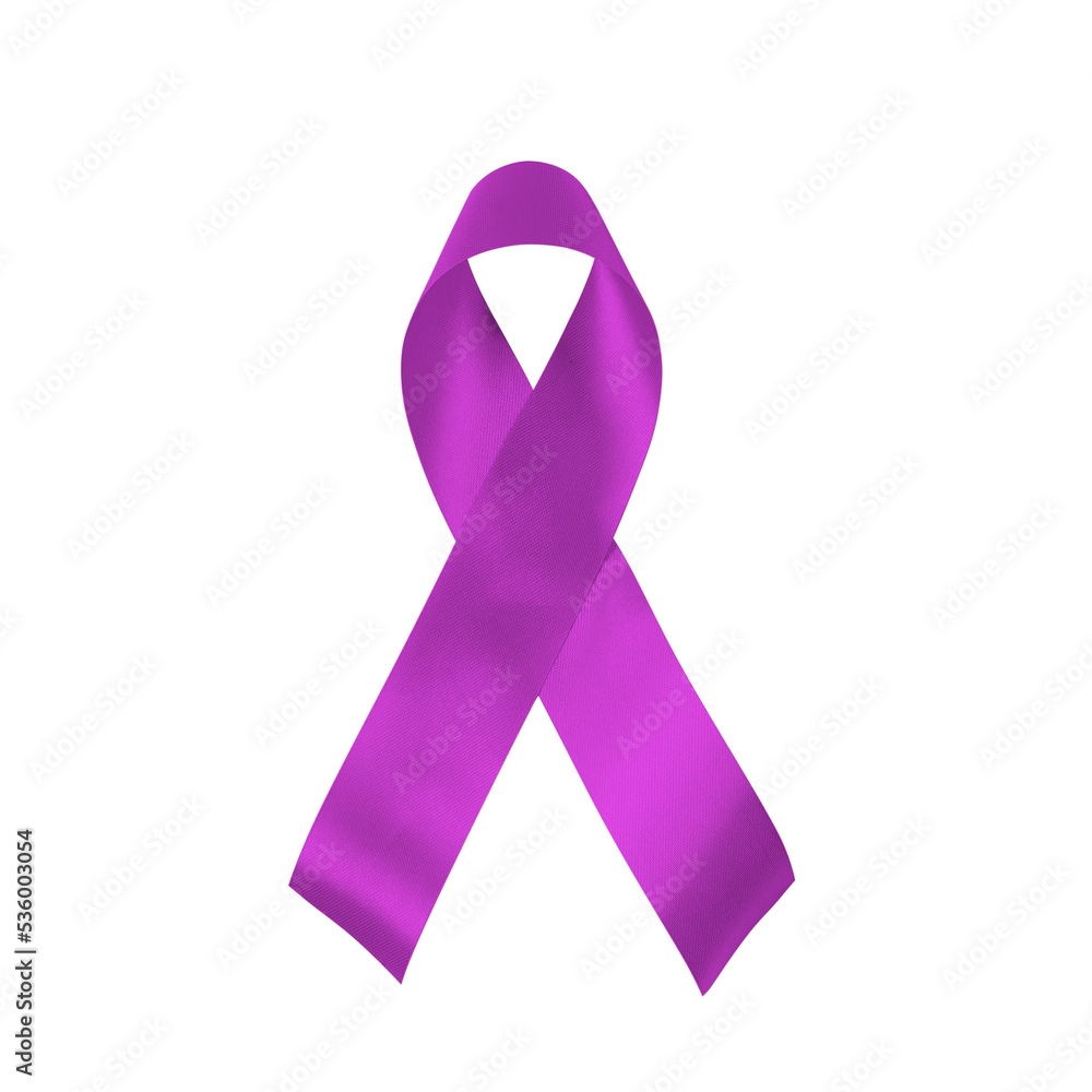 Purple awareness realistic ribbon isolated on white background, top ...