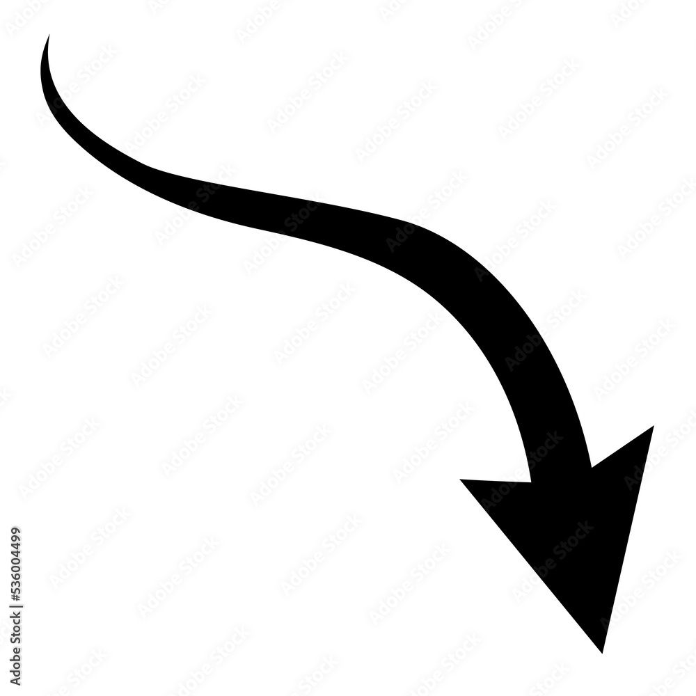 Sharp curved arrow icon. Black rounded arrow. Direction pointer ...