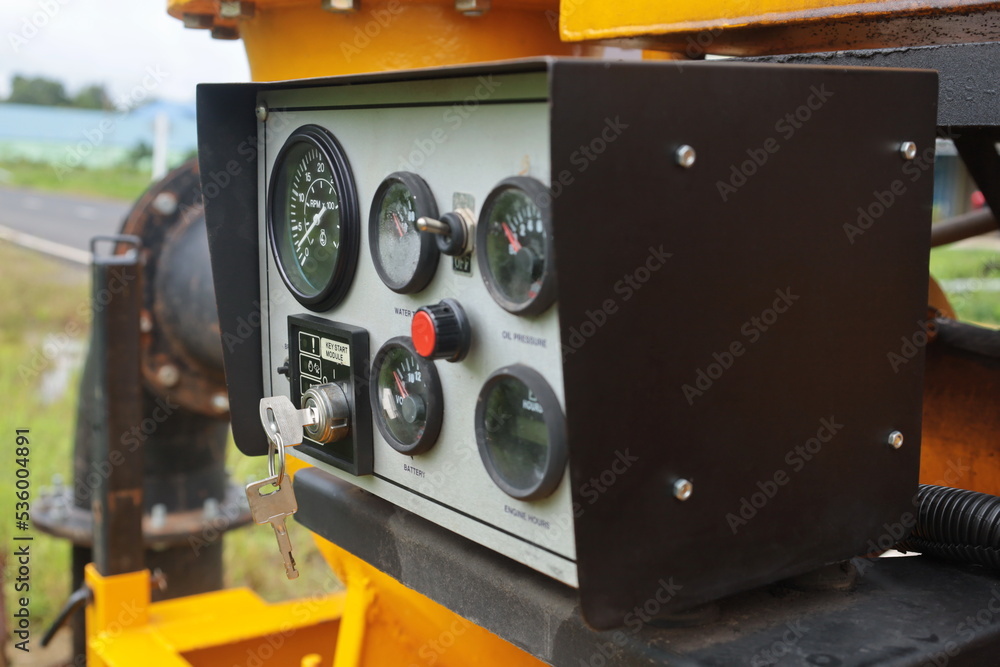 Switch key on control box. Close-up selector switch mounted on outdoor ...