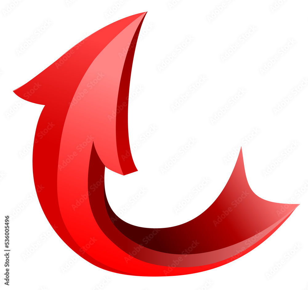 Curved 3d arrow icon. Red rounded arrow illustration with shadow and ...
