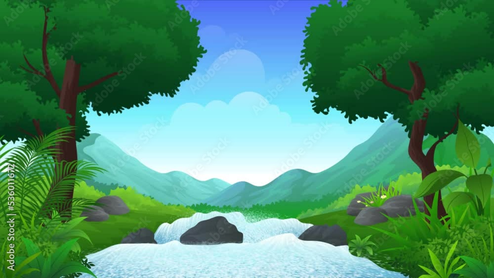 Rivers and waterfalls in the middle of valley nature landscape with an ...