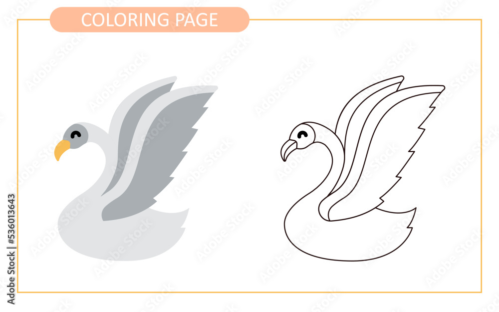 Vetor de Coloring page of swan. educational tracing coloring worksheet ...