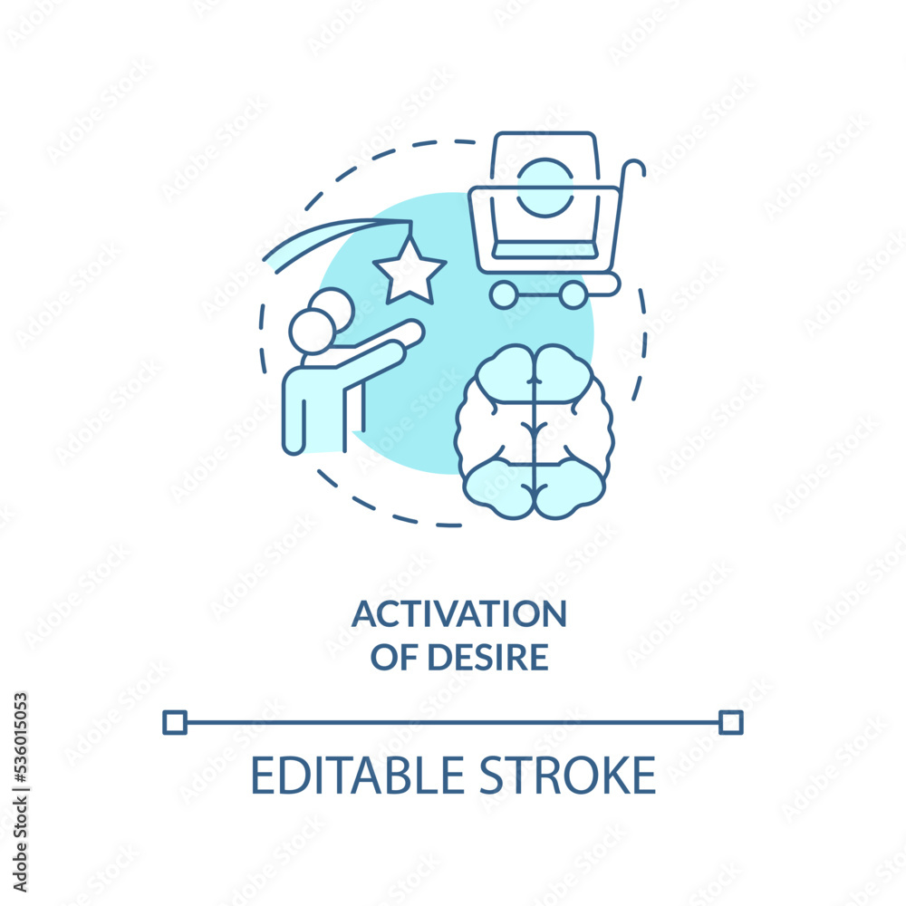 Activation of desire turquoise concept icon. Sensory system in consumer ...