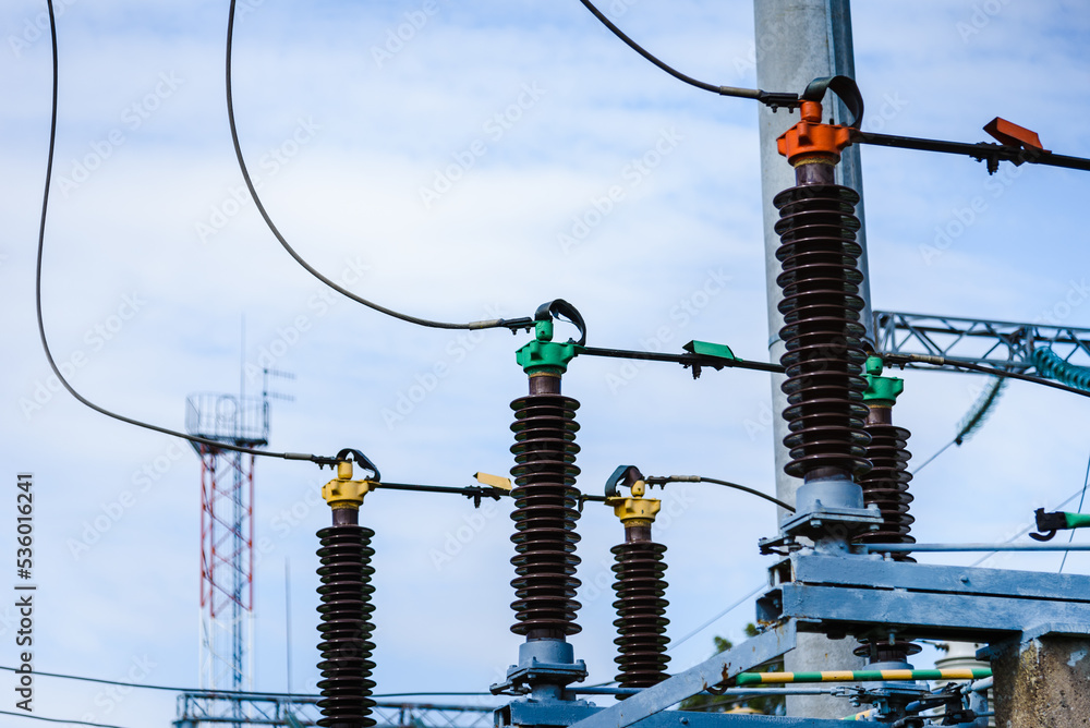 High voltage power transformer substation.High voltage electric power ...