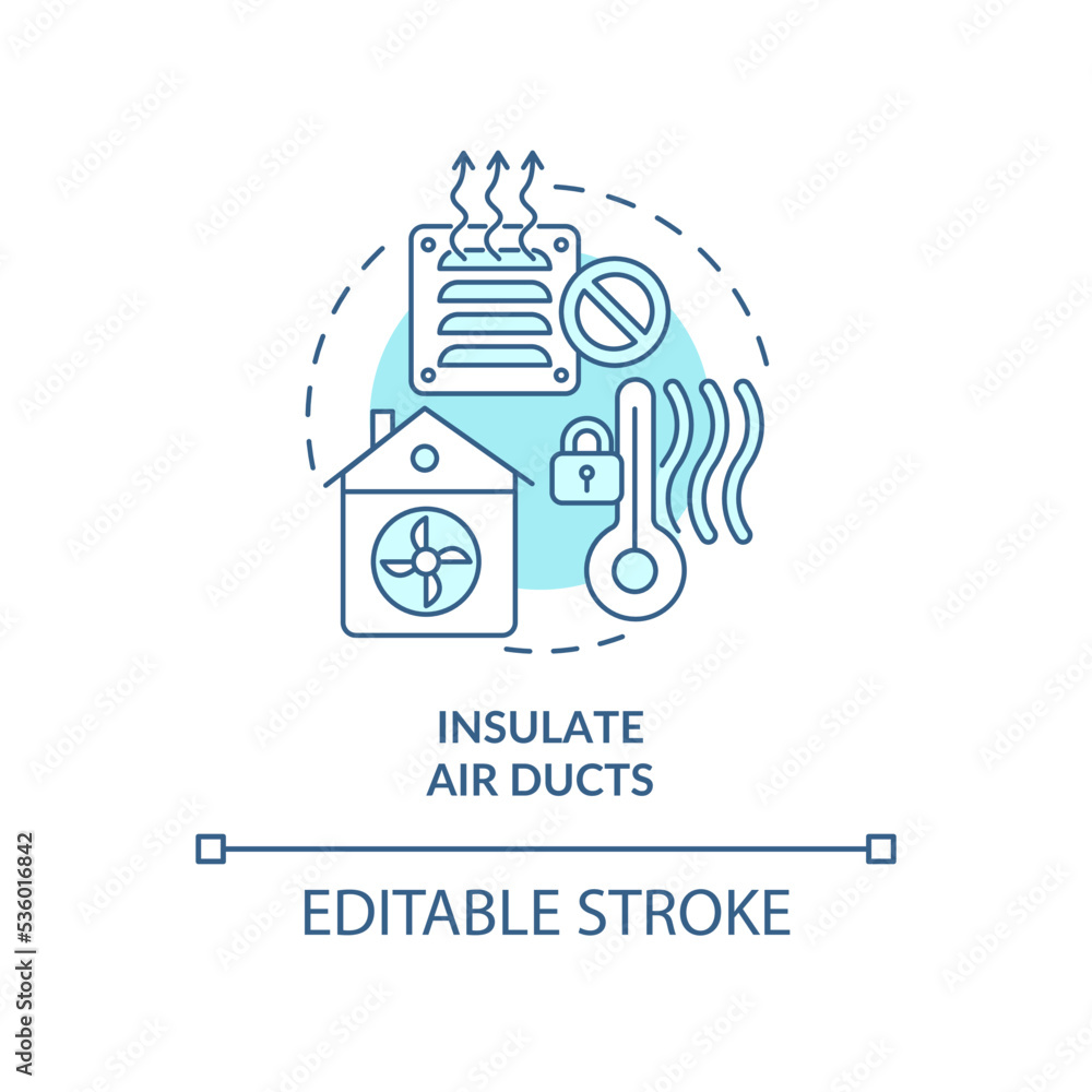 Insulate air ducts turquoise concept icon. Draught proofing. Conserve ...