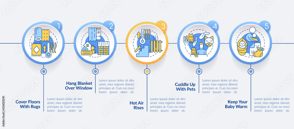 Overcoming power outage circle infographic template. Keep warm. Data ...