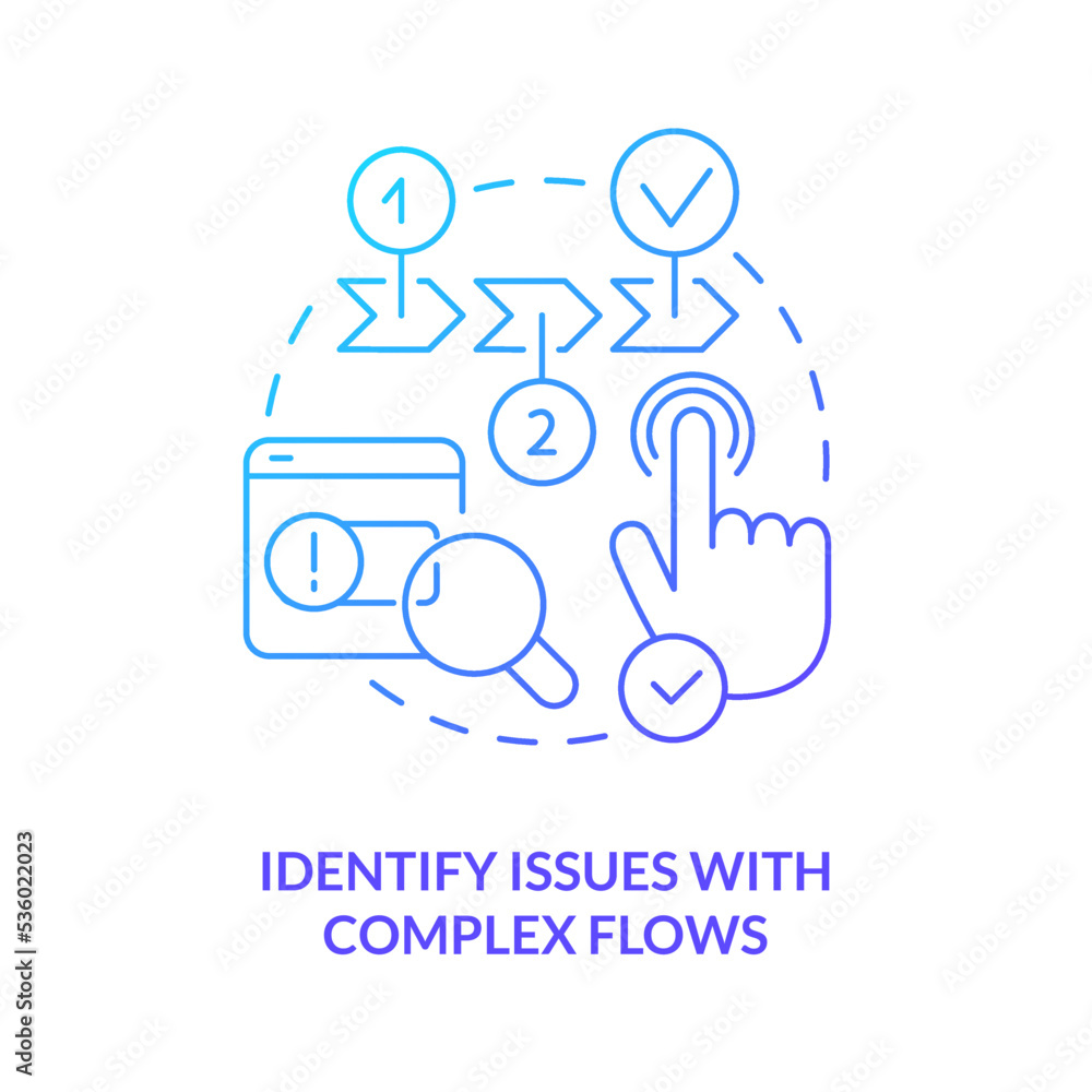 Identify issues with complex flows blue gradient concept icon. Find ...