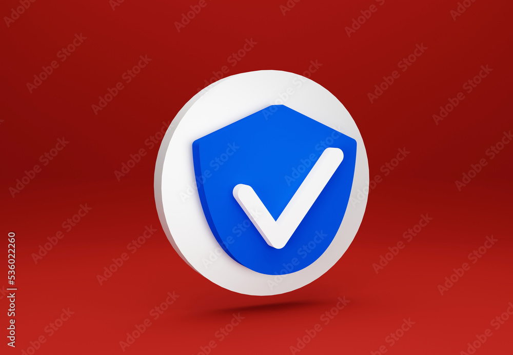Blue Safety Shield Check Mark Icon. 3D security check symbol. Network ...