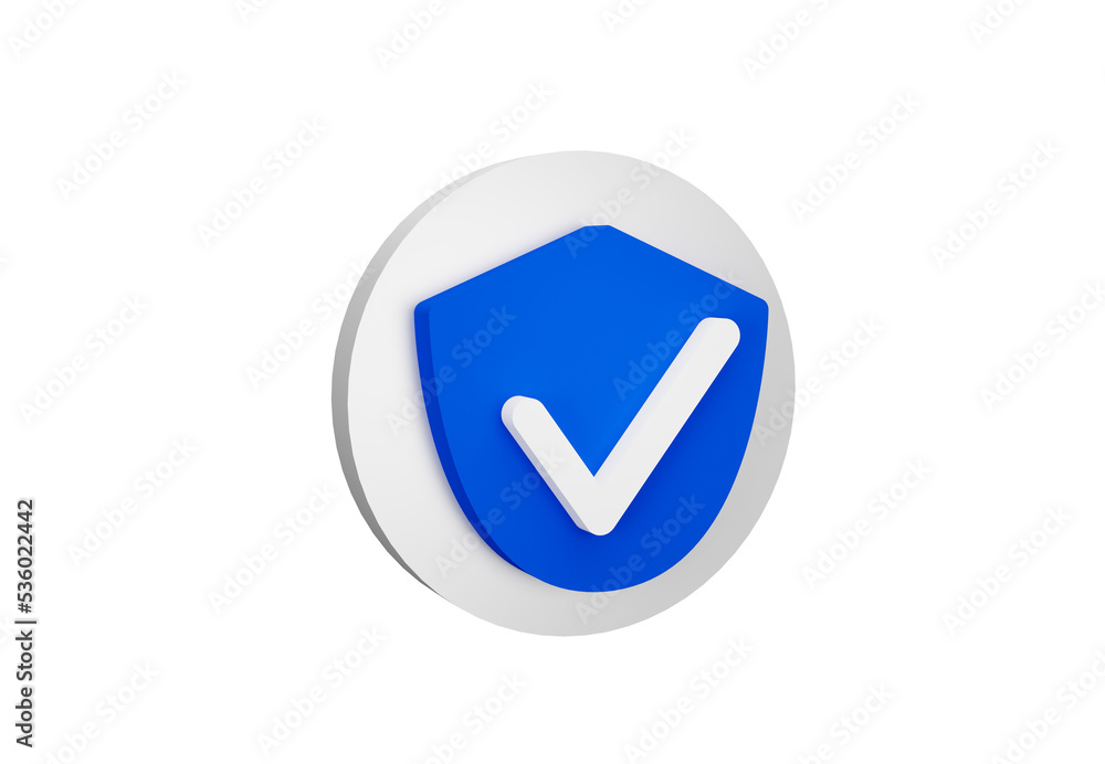 Blue Safety Shield Check Mark Icon. 3D security check symbol. Network ...