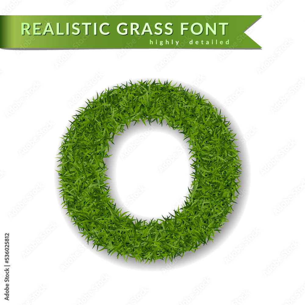 Grass letter O, alphabet 3D design. Capital letter text. Green font ...