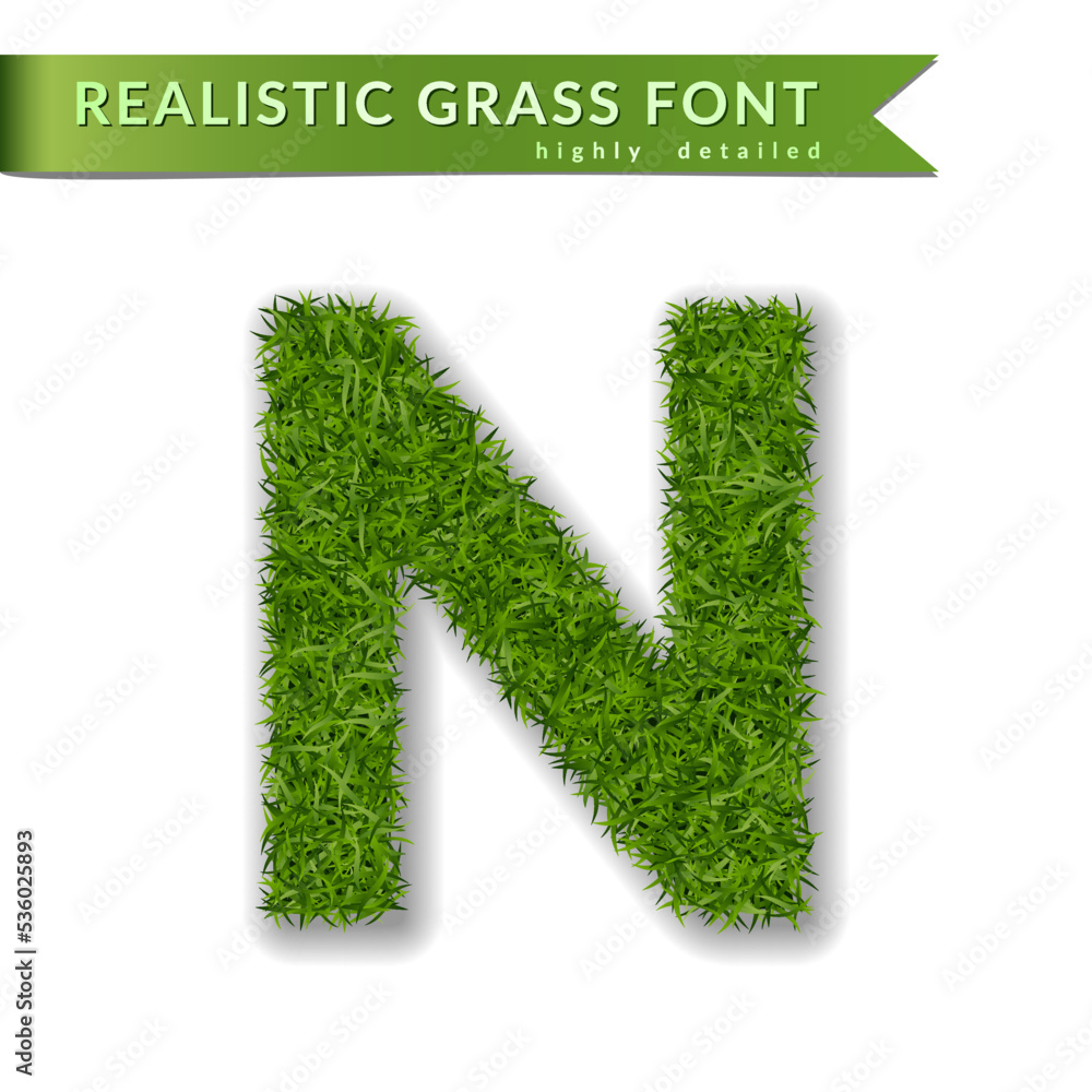 Grass letter N, alphabet 3D design. Capital letter text. Green font ...