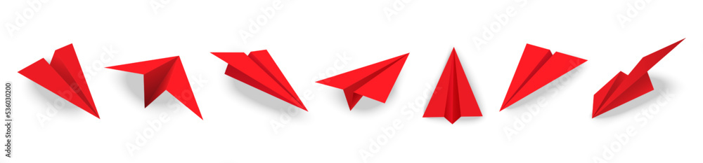 Realistic red paper plane and origami red airplane icon set. 3D model ...