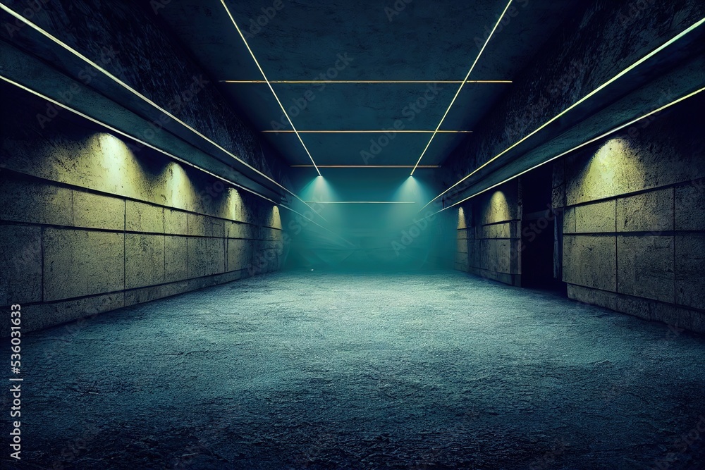 Modern empty futuristic room in neon cyberpunk style. Realistic ...