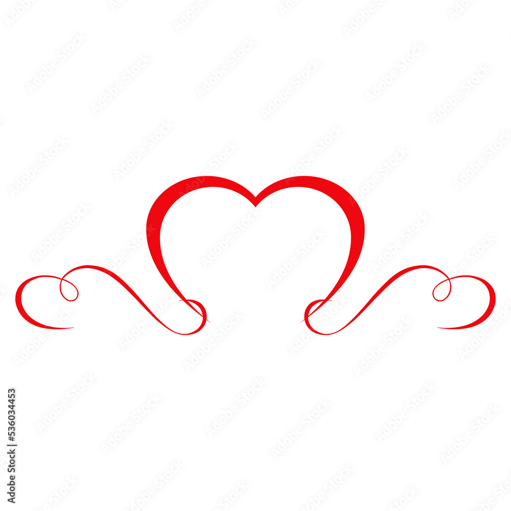 Logo con silueta de corazón lineal con filigrana caligráfica. Líneas ...