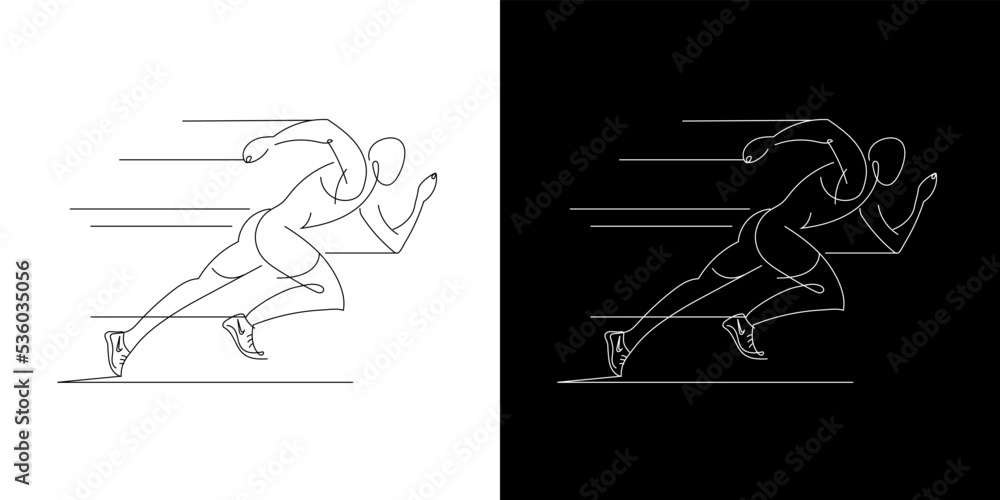Line drawing of young man athlete runner focus sprint run. Individual ...