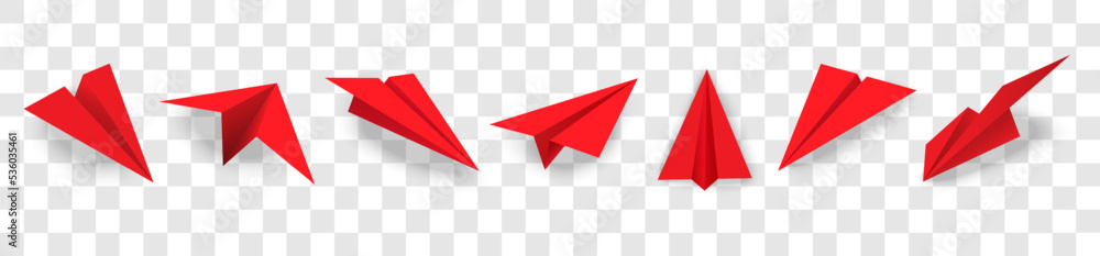 Red paper plane and realistic red airplane icon set. Origami paper ...