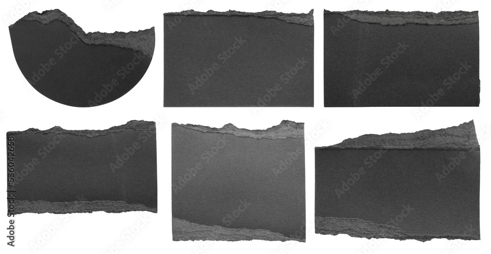 Black ripped paper torn edges strips set isolated on white background ...
