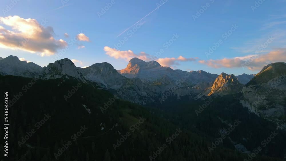 moving drone footage filmed up the Slovenian mountains in the Alps ...