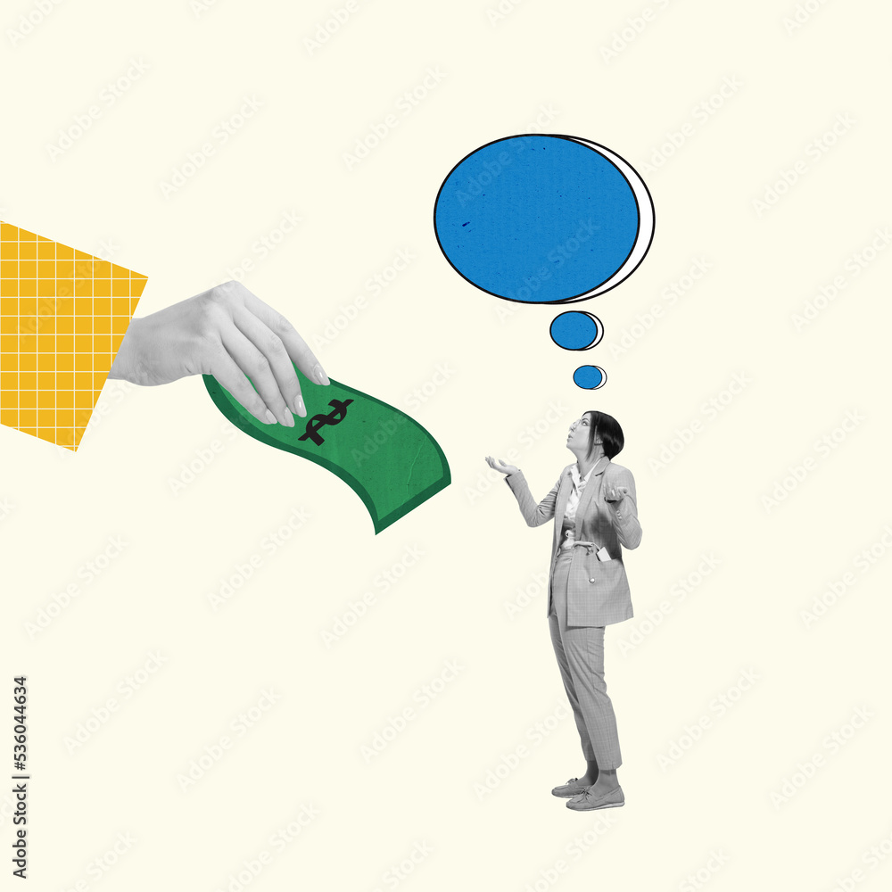 Wealth, income, profit and savings concept. Contemporary art collage ...