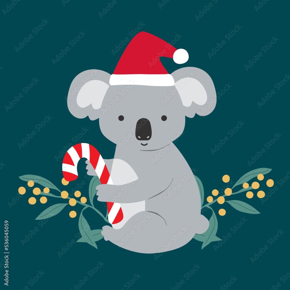 Australian Native Animals Xmas Christmas Koala Bear with Candy Cane ...