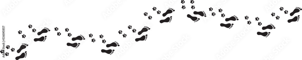 Paw print trail on white background. Vector cat or dog and man ...