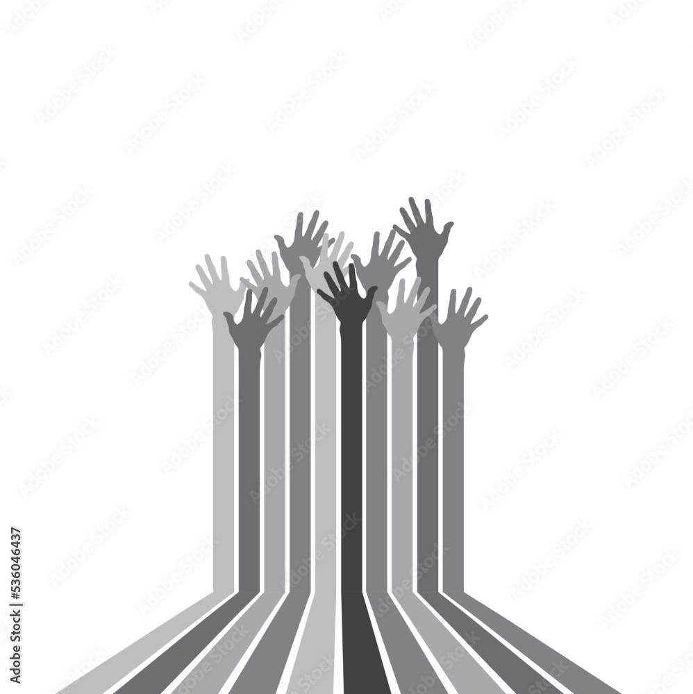 Vector set of silhouettes raised up different hands. Raised hands ...