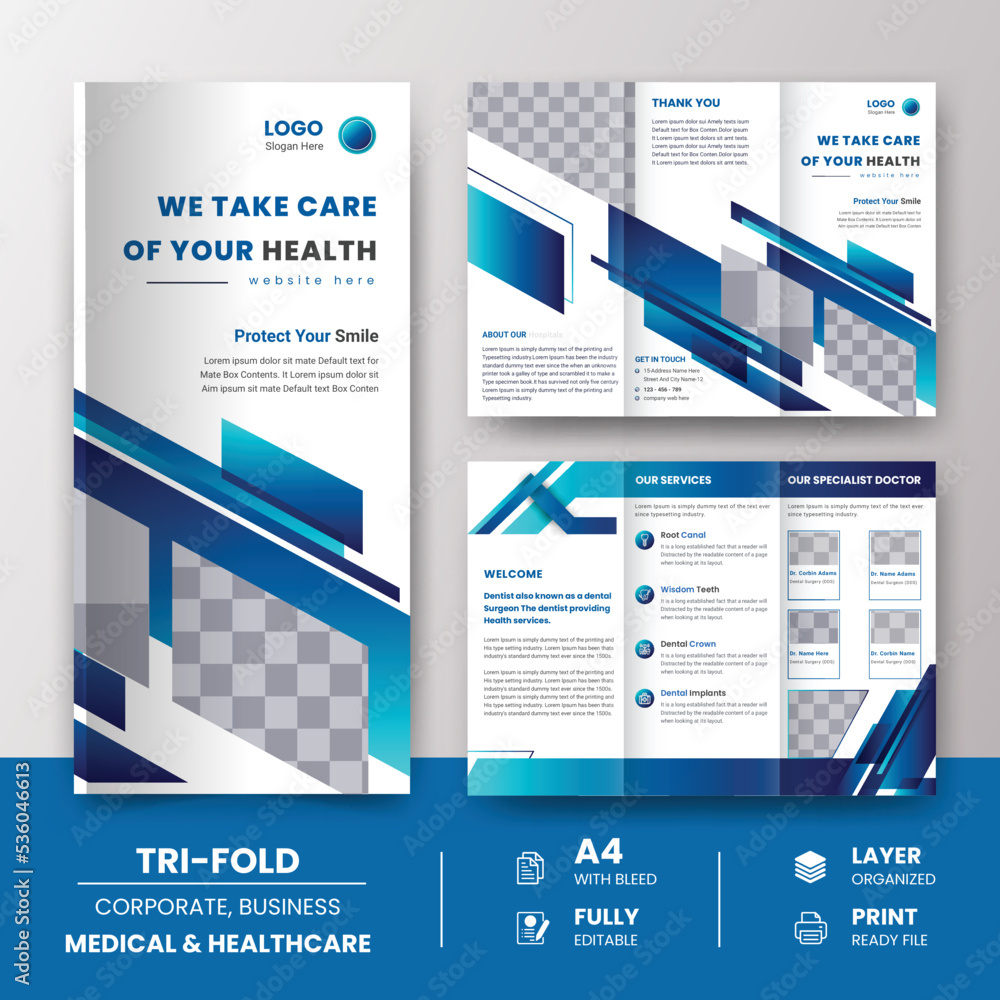 Medical, health care Trifold brochure template Modern Clinic, annual ...