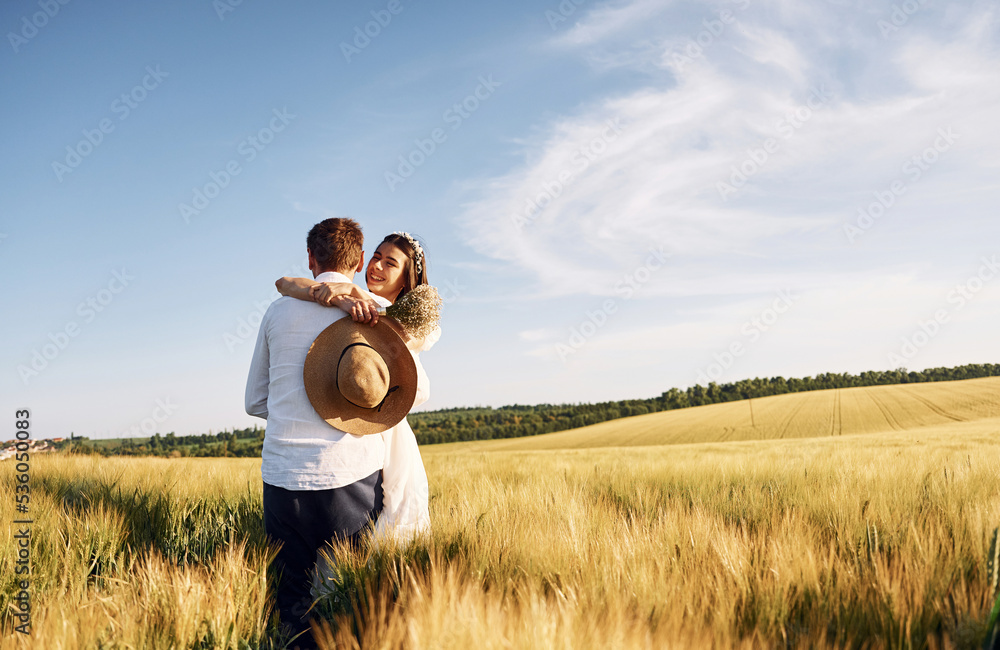 Embracing each other. Couple just married. Together on the majestic ...