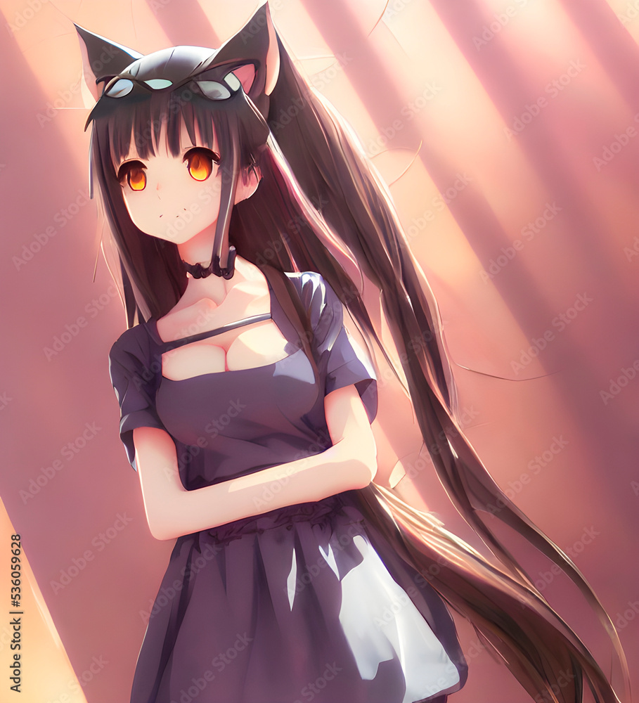 cute detailed ears cat girl neko dress . 3d illustration Stock ...