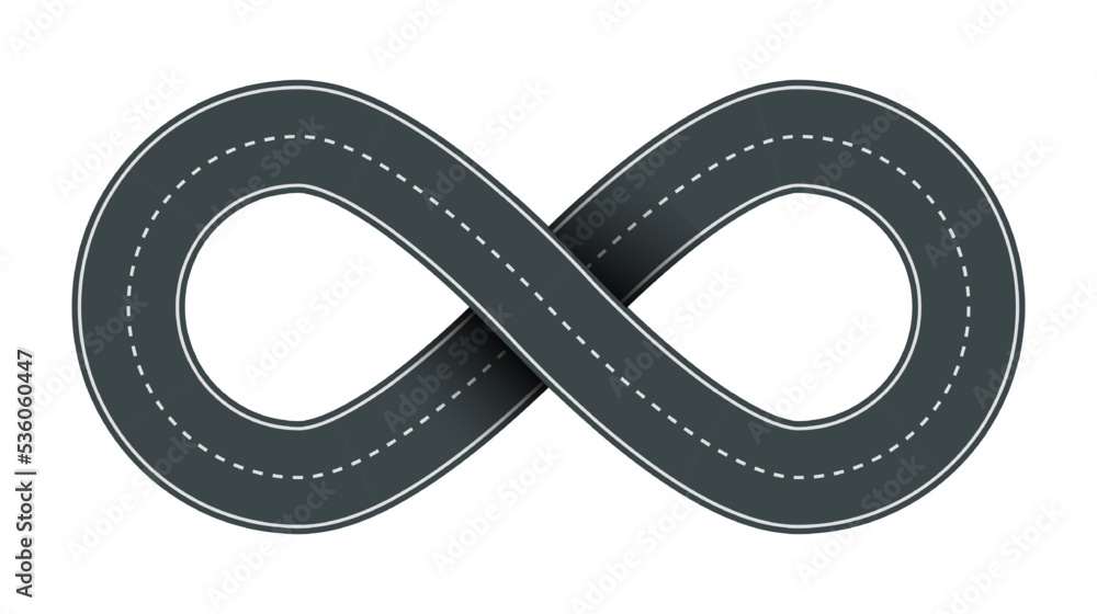 Vector illustration of infinity shaped road with white markings ...