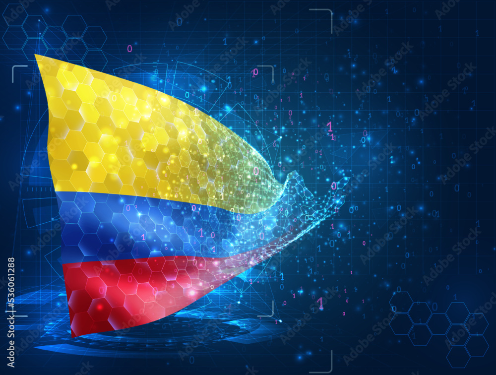 Colombia, vector flag, virtual abstract 3D object from triangular ...
