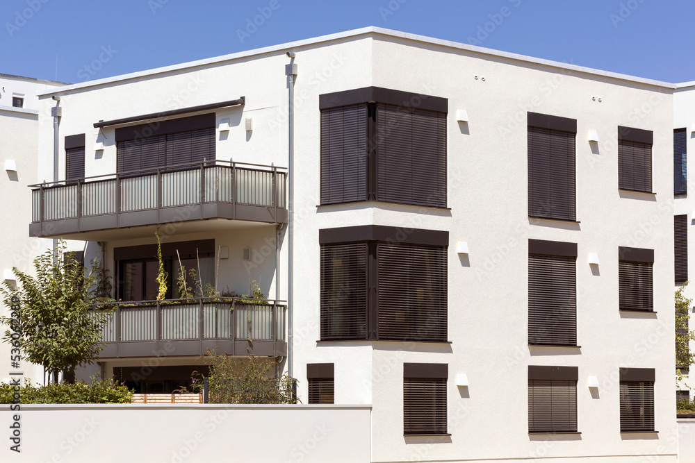Modern Exterior Facade Apartment Building With Balconies, Windows ...