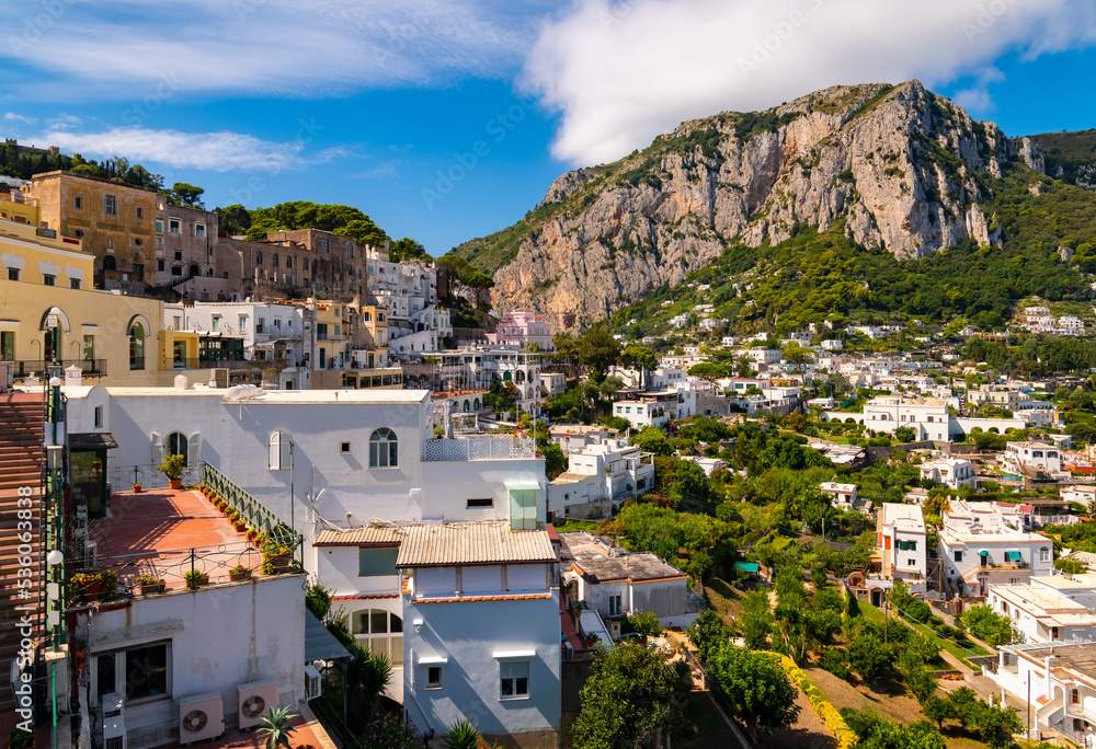 Capri village on world famous Capri island Italy. Panorama of idyllic ...