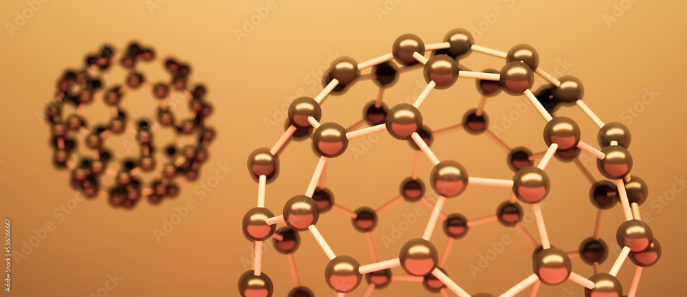 Model of Fullerene Molecule, allotrope of carbon atoms, round sphere ...
