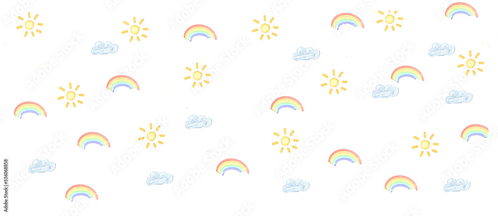 seamless sun rainbow cloud wallpaper with transparent background Stock ...