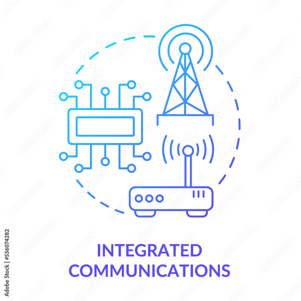 Integrated communications blue gradient concept icon. Smart grid system ...