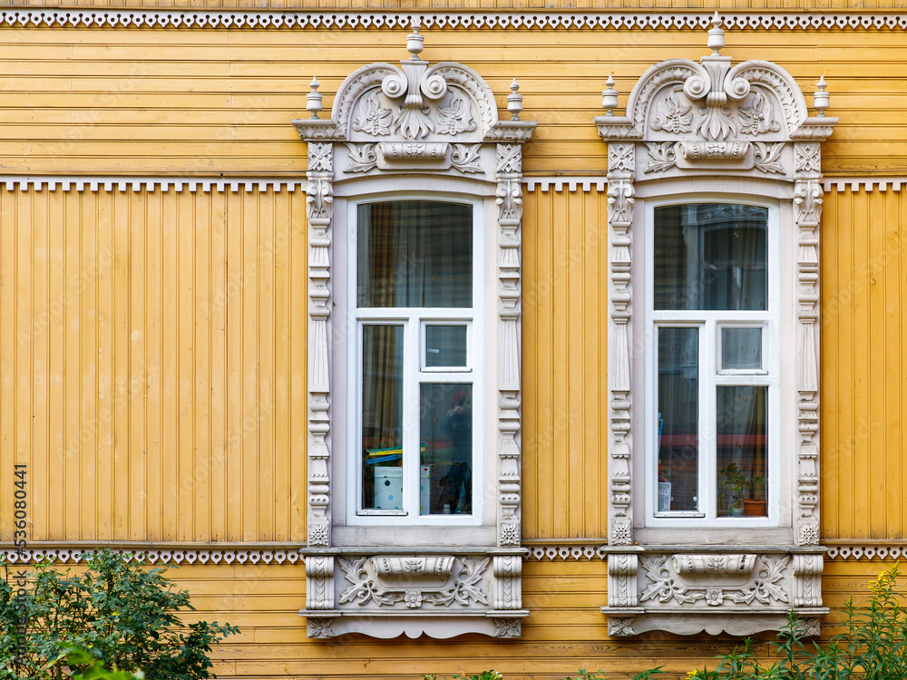 Windows of House with firebirds, Tomsk. Russian style in architecture ...