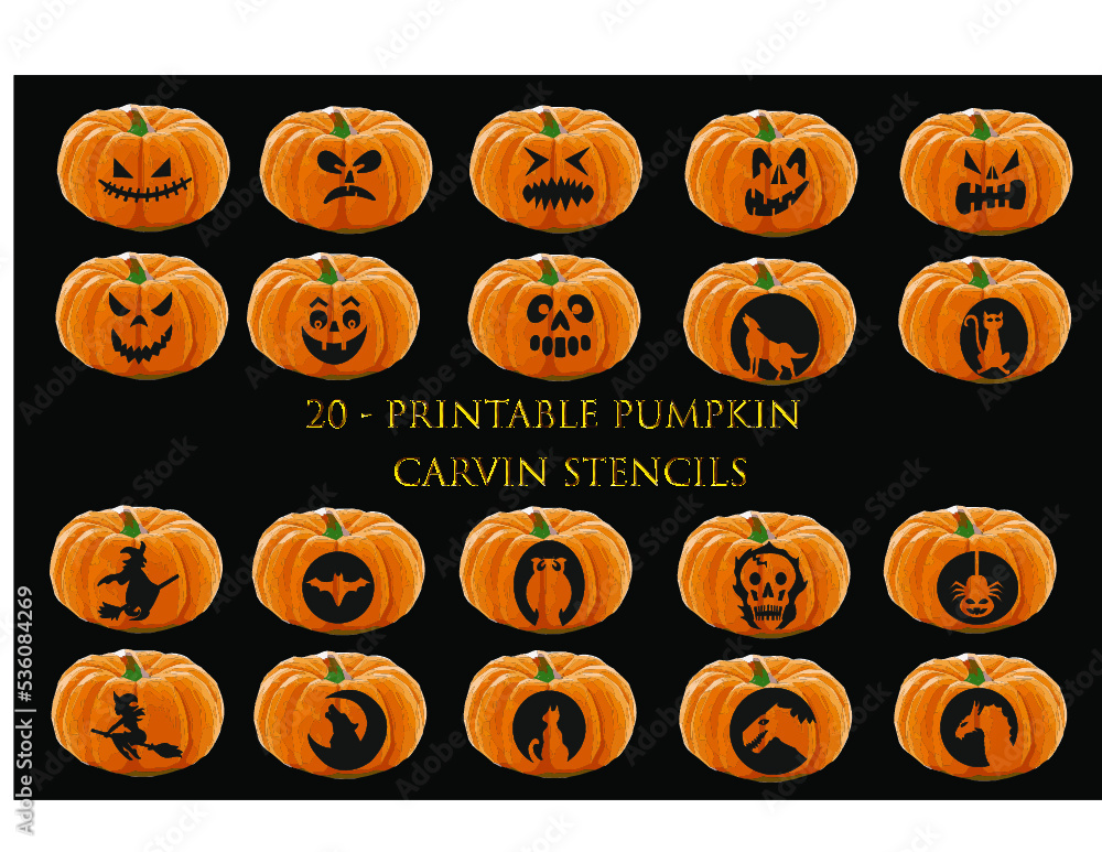 20 printable Halloween pumpkin carving stencils Jack o lantern Pumpkin ...