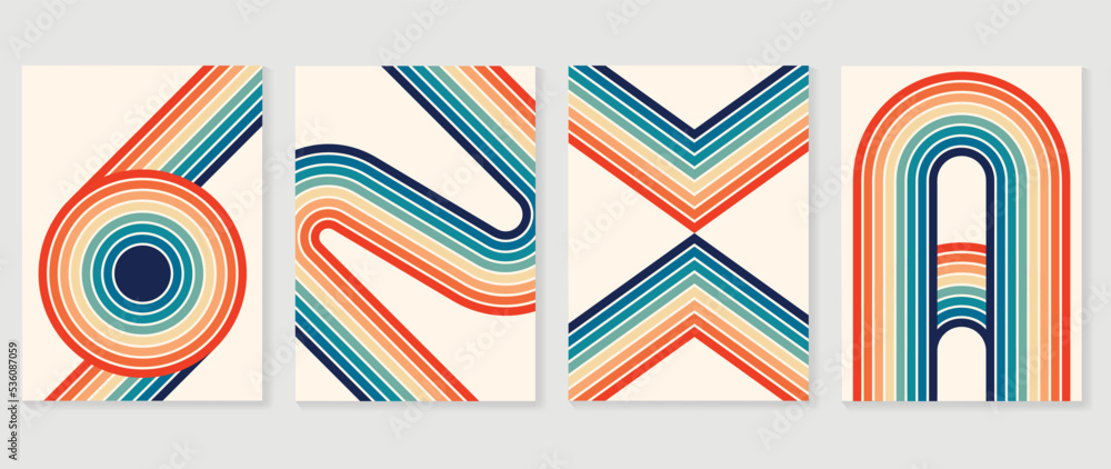 Set of abstract colorful stripes background vector. 70s retro vintage ...