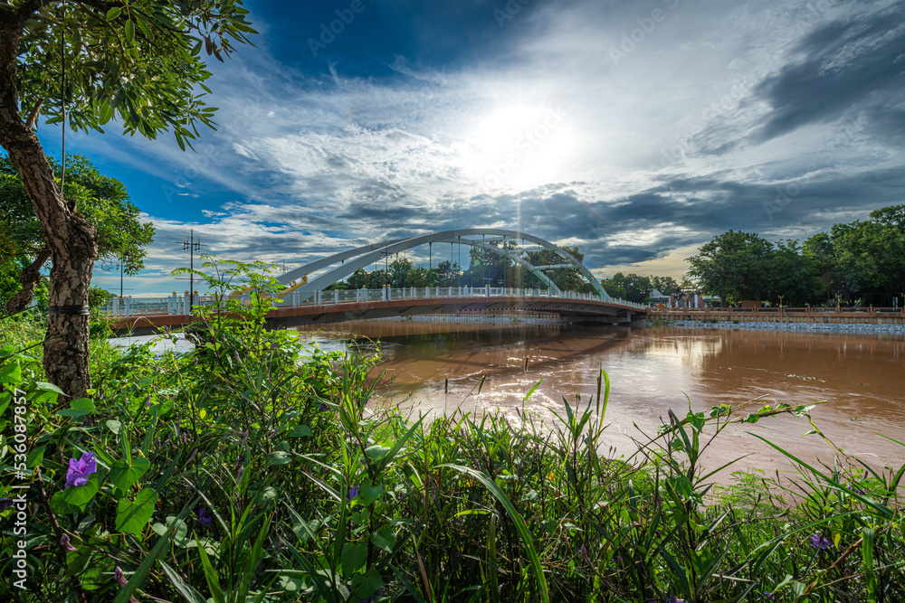 Chan Palace Bridge over the Nan River rises Chan Palace bridge blue sky ...