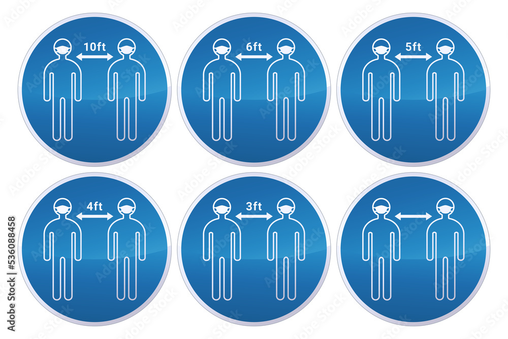 Collection of signs of social distancing and the wearing of the ...