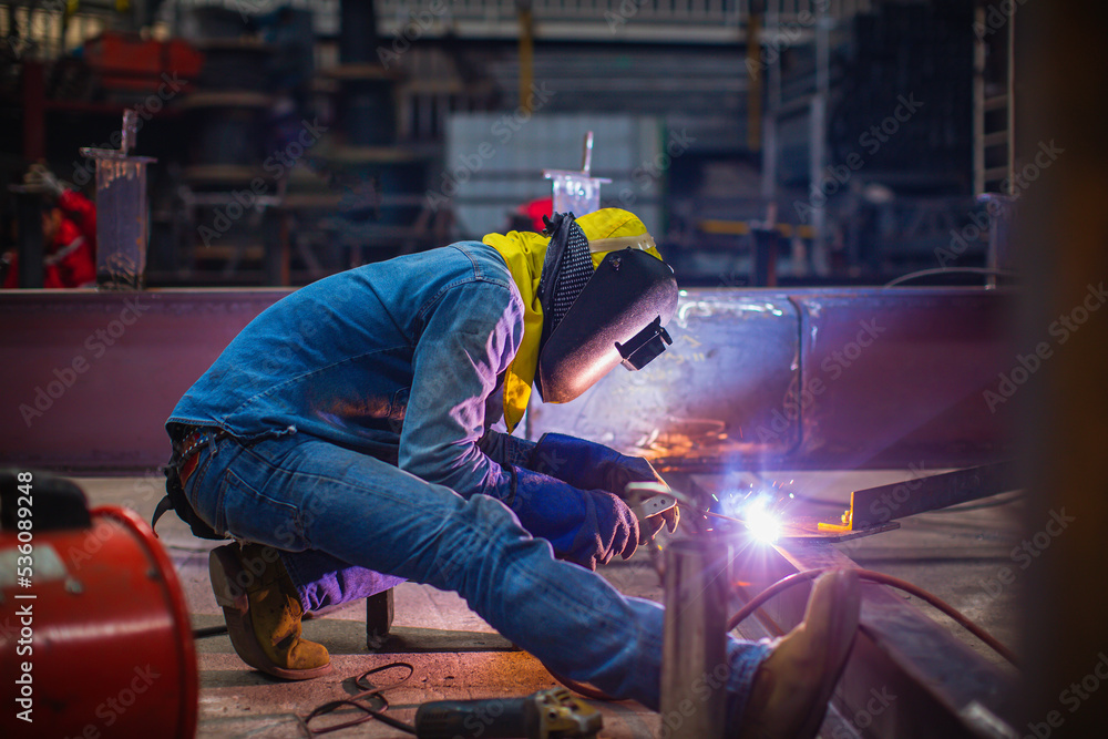 Welding male worker metal steel is part of beam structure Stock Photo ...