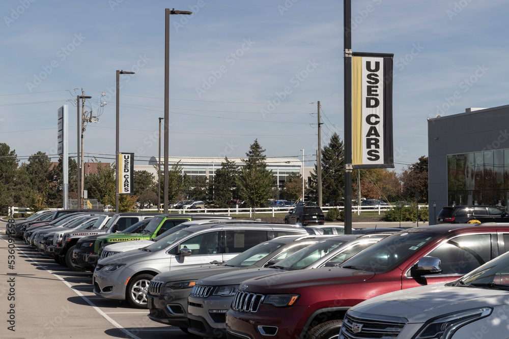 Used car display at a Stellantis dealership. With supply issues ...