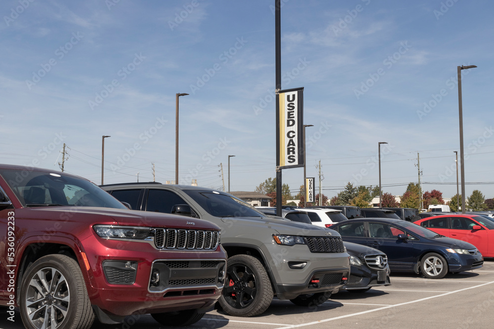 Used car display at a dealership. With supply issues, used and preowned ...