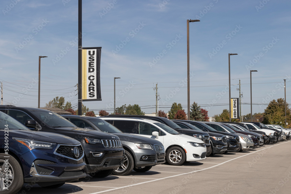 Used car display at a dealership. With supply issues, used and preowned ...