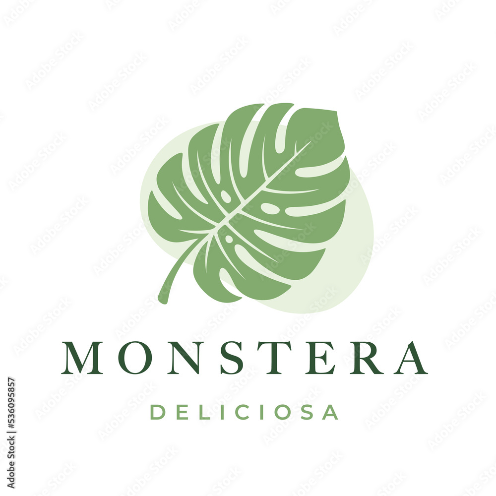 Monstera deliciosa leaf logo. Tropical summer split-leaf plant icon ...