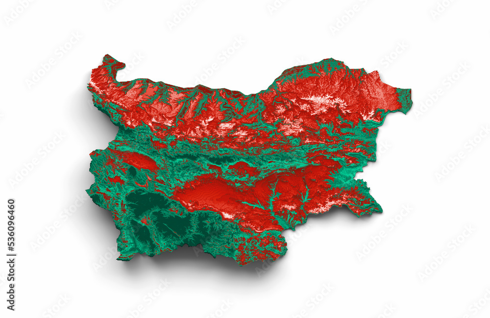 Bulgaria map with the flag Colors Red and Green Shaded relief map 3d ...