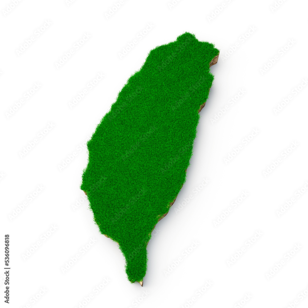Taiwan Map soil land geology cross section with green grass and Rock ...